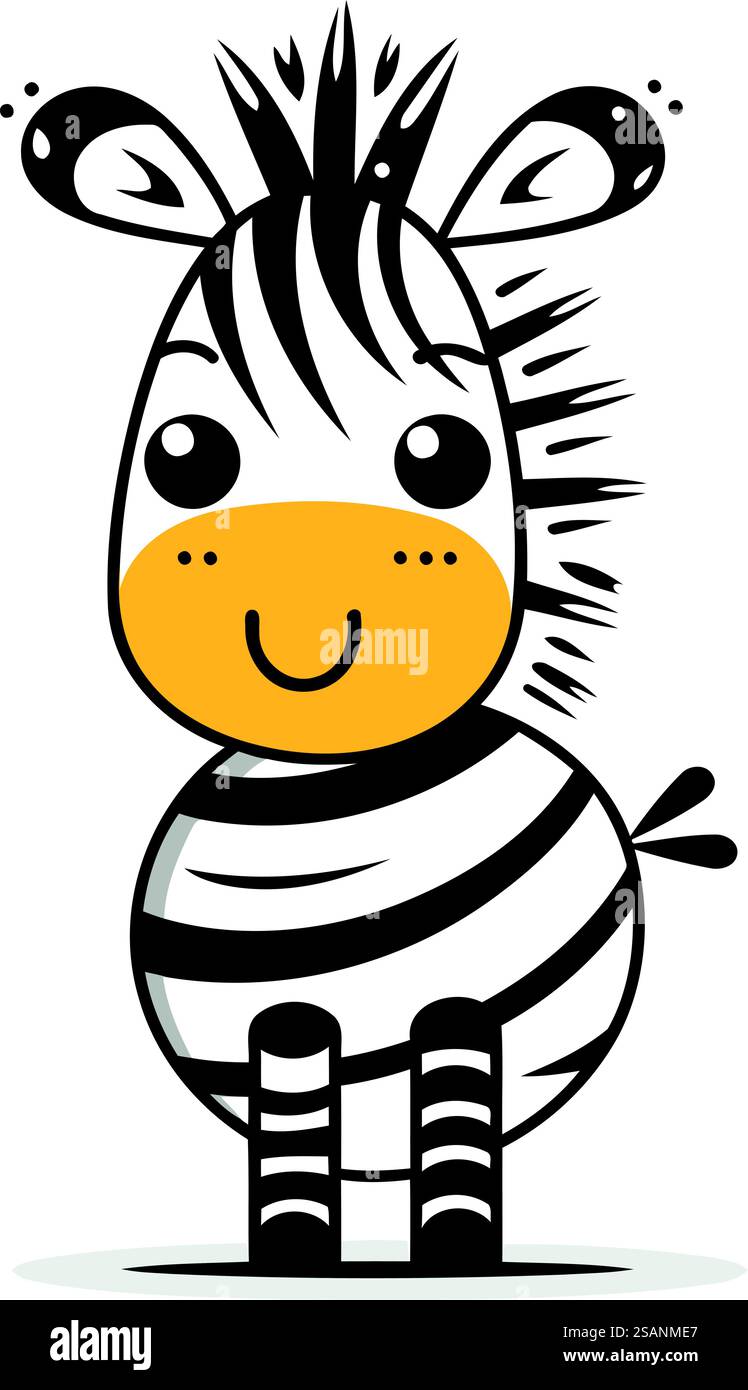Cute little zebra cartoon. Vector illustration. Isolated on white ...