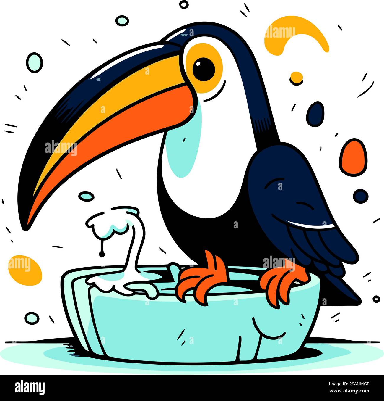 Cartoon toucan in a bowl of water. Vector illustration Stock Vector ...