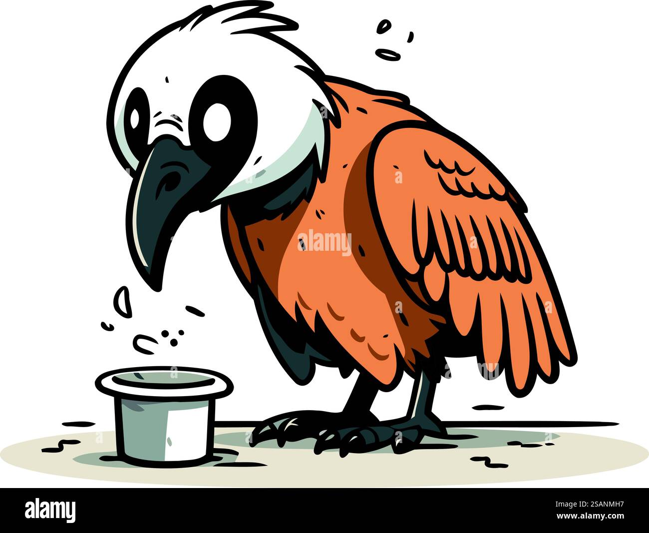 Vector illustration of a vulture eating food from a bucket. Cartoon ...