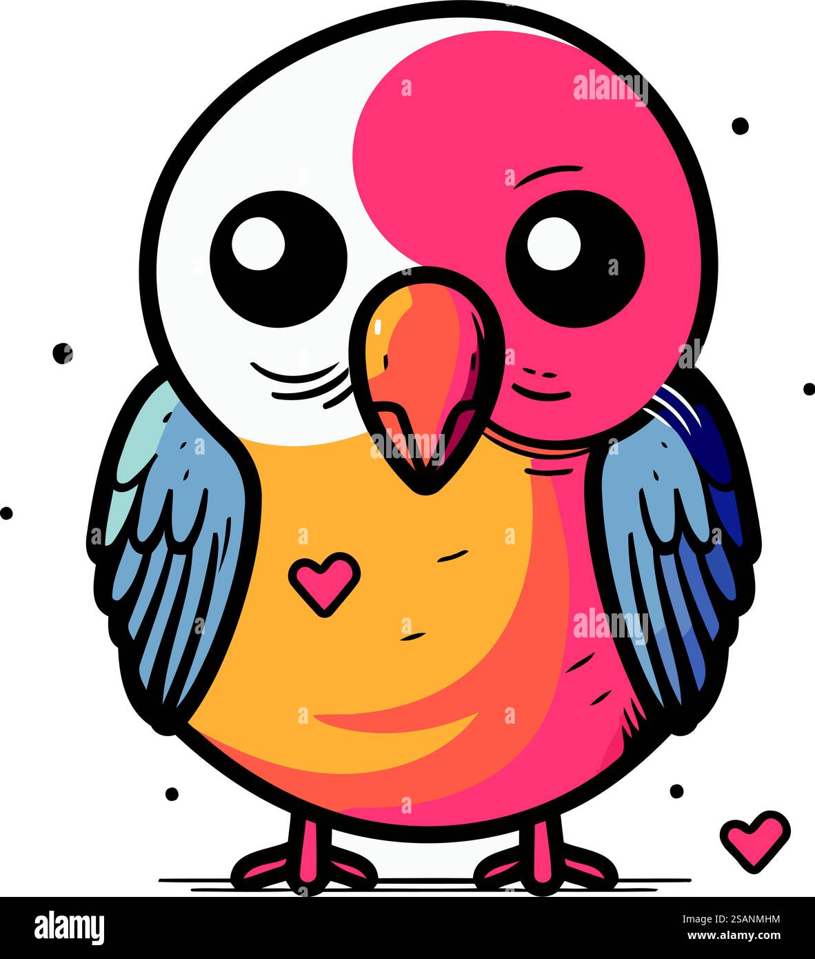 Cute cartoon parrot with heart. Vector illustration isolated on white ...