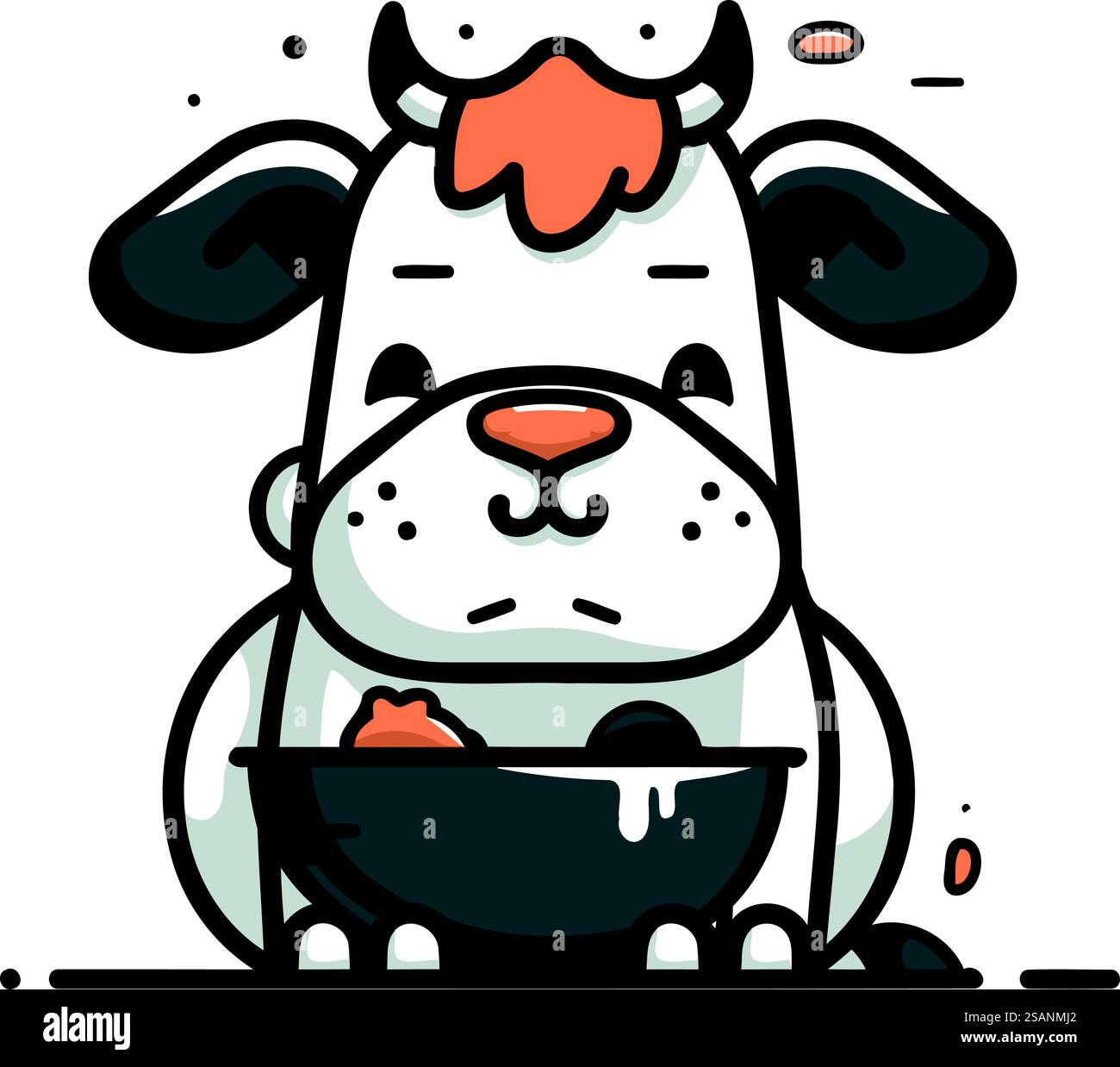 Cute cow with bowl of food. Vector illustration in flat style Stock ...