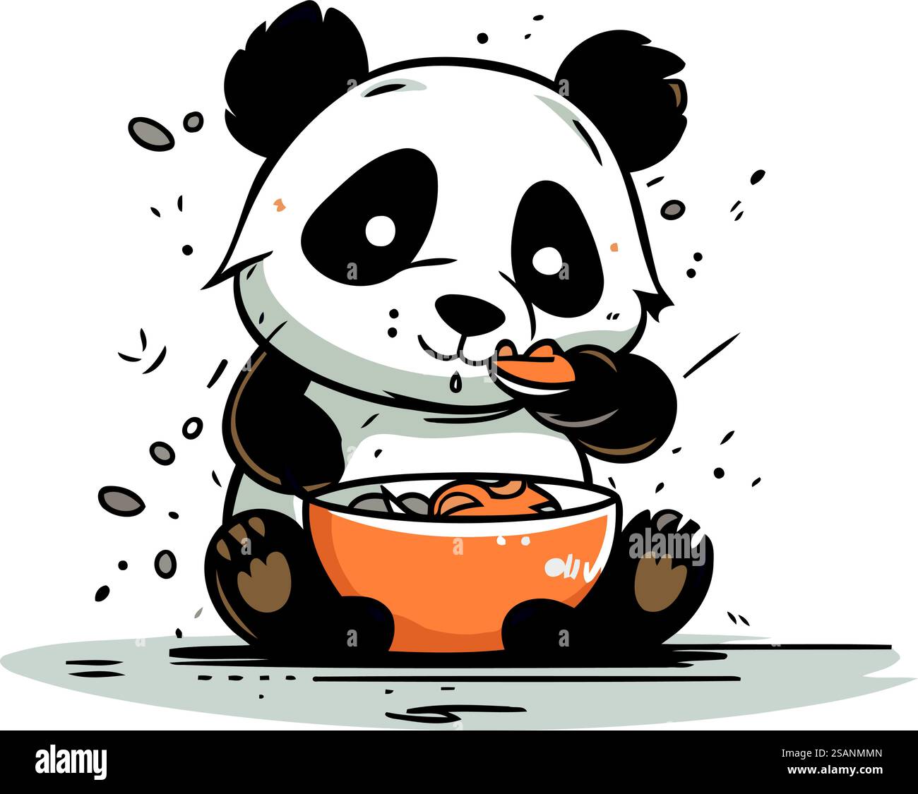 Cute panda eating from a bowl of food. Vector illustration Stock Vector ...