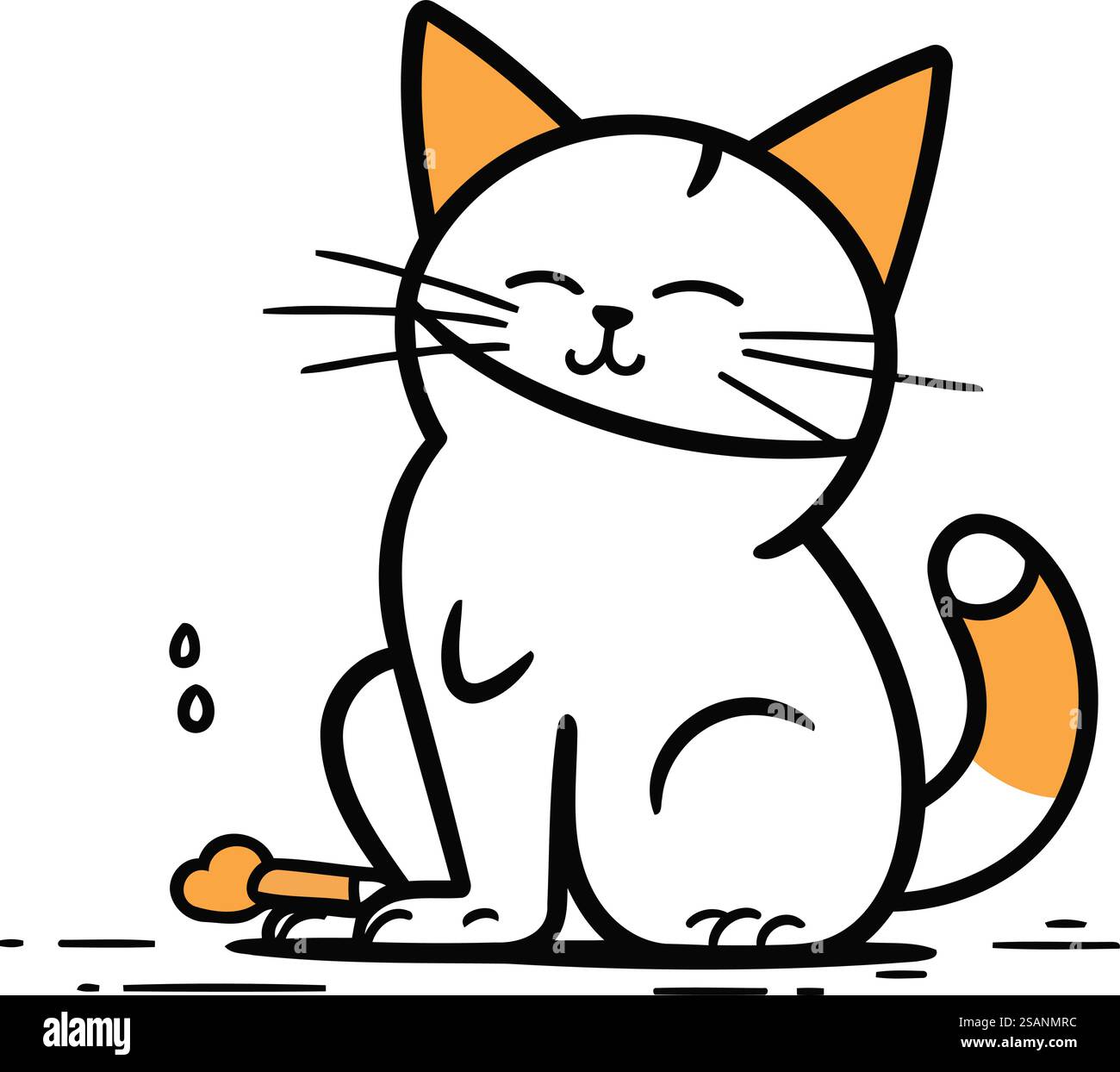 Cute cartoon cat sitting and playing with bone. Vector illustration ...