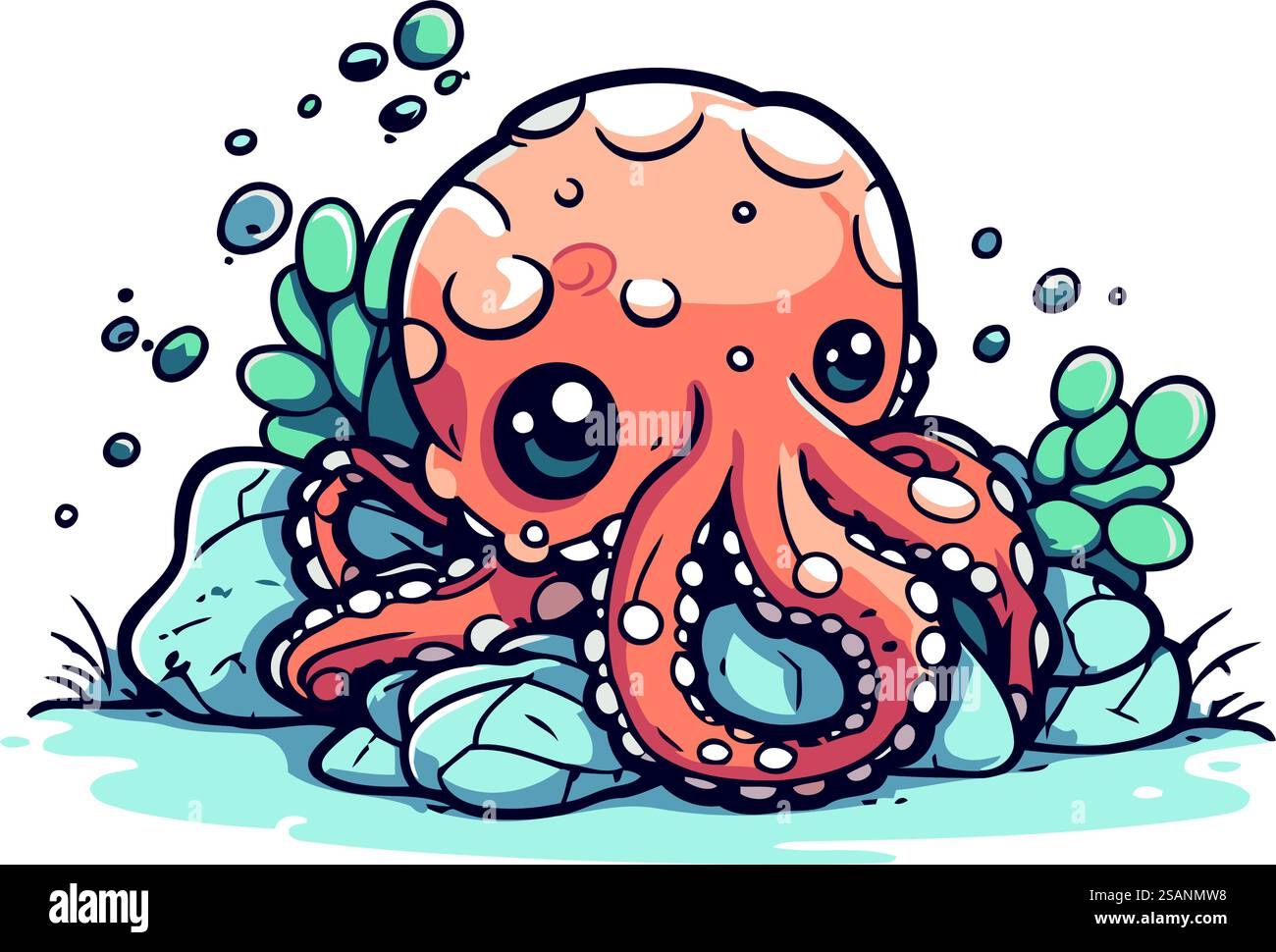 Cute cartoon octopus on a white background. Vector illustration Stock ...