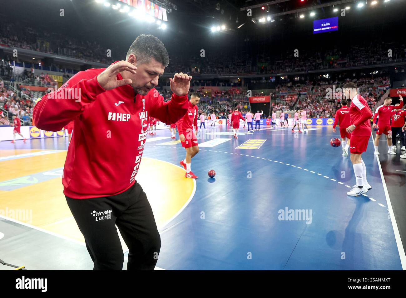 Zagreb, Croatia. 30th Jan, 2025. Ivan Pesic of Croatia warms up before ...