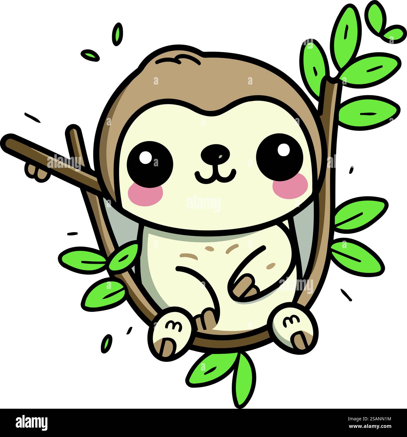 Cute cartoon sloth sitting on tree branch. Vector illustration Stock ...