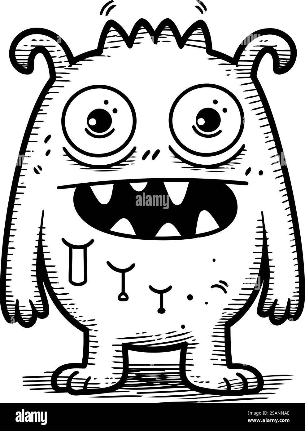 Funny monster. Vector illustration in sketch style. Isolated on white ...