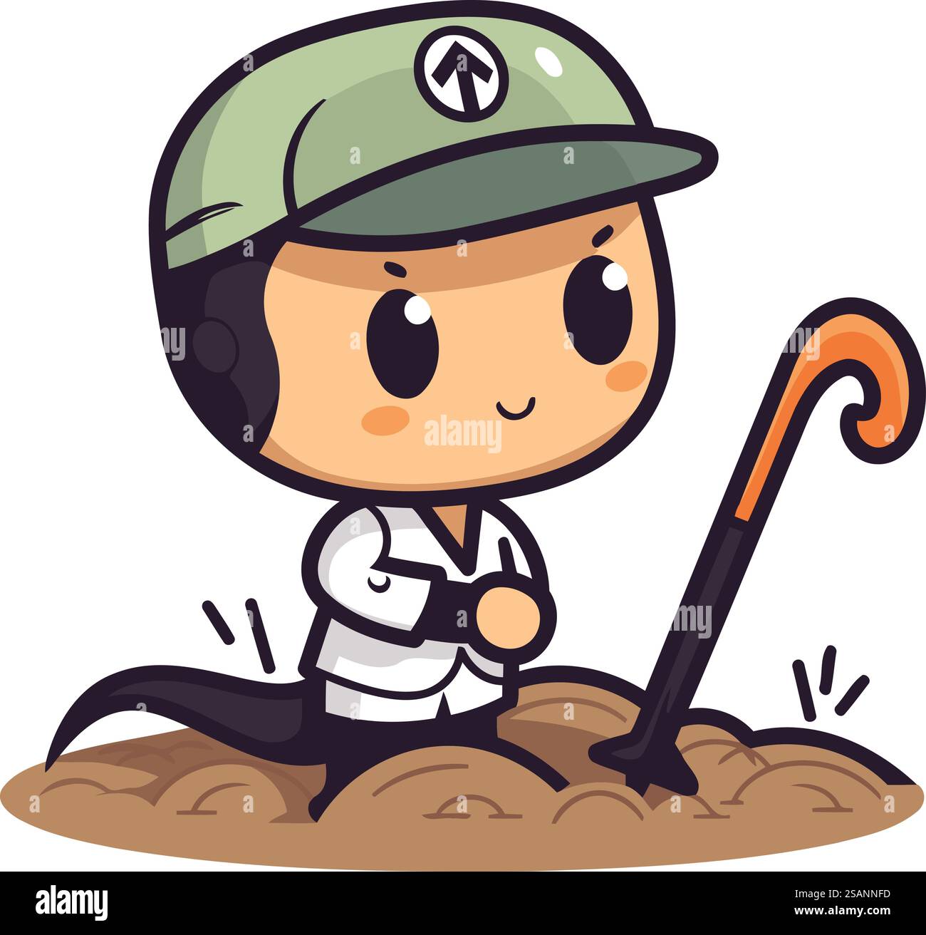 Cute Boy Digging Soil with Cane Vector Illustration Stock Vector Image ...