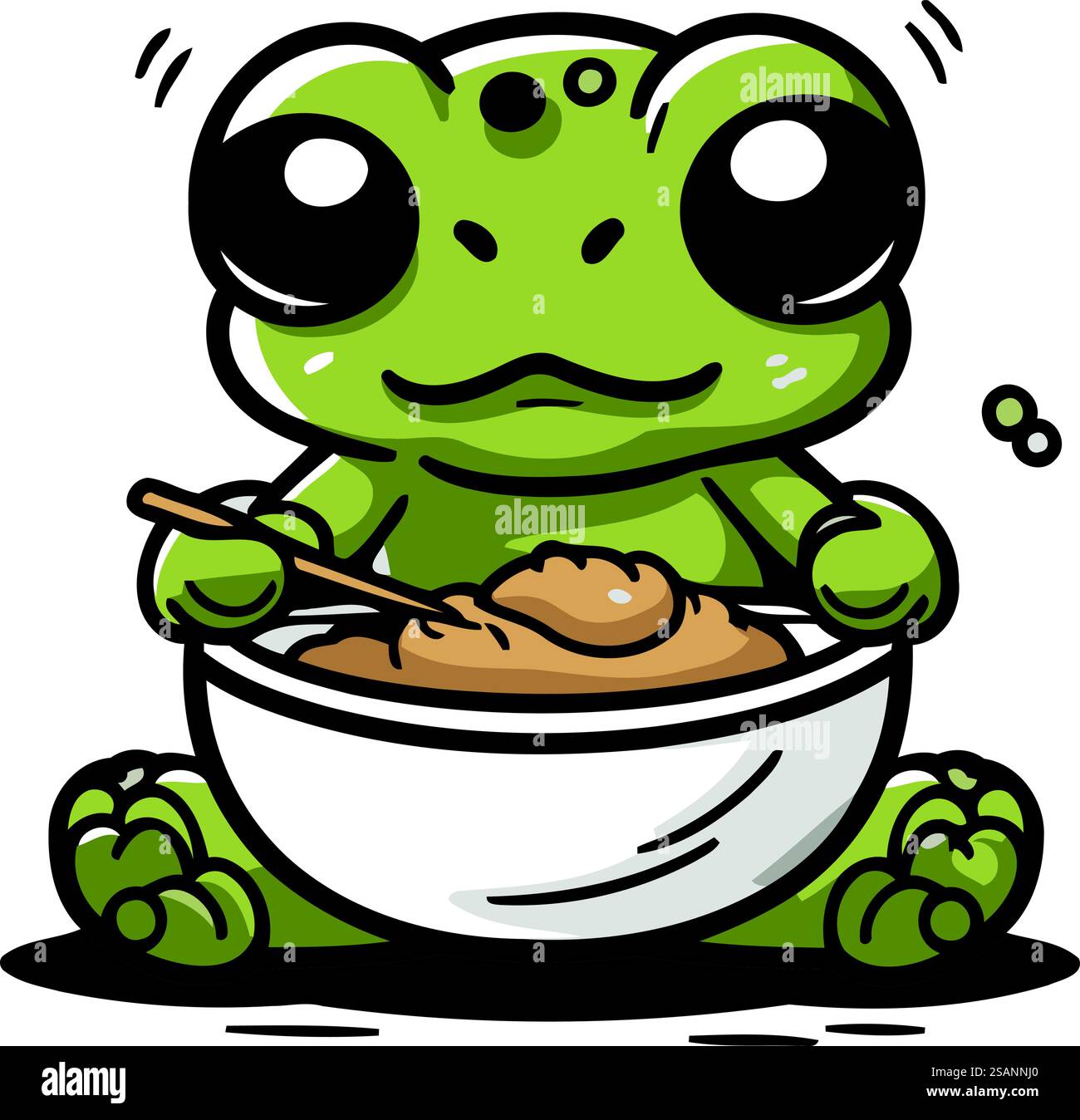 Cute frog eating from a bowl of food. Vector illustration Stock Vector ...