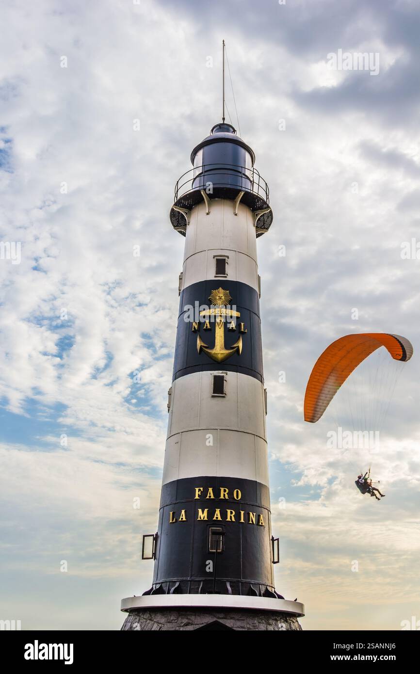 Lighthouse at sunset, Miraflores District - Lima, Peru Stock Photo - Alamy