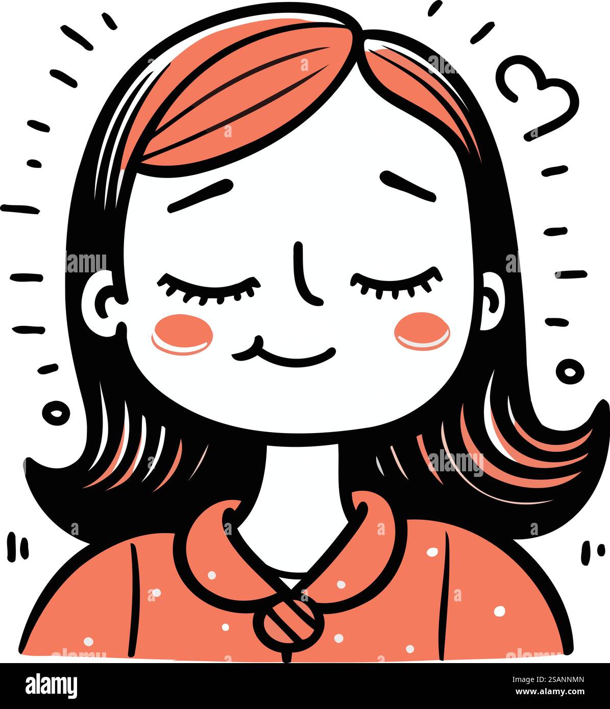 Illustration of a cute girl with closed eyes. Vector illustration Stock ...