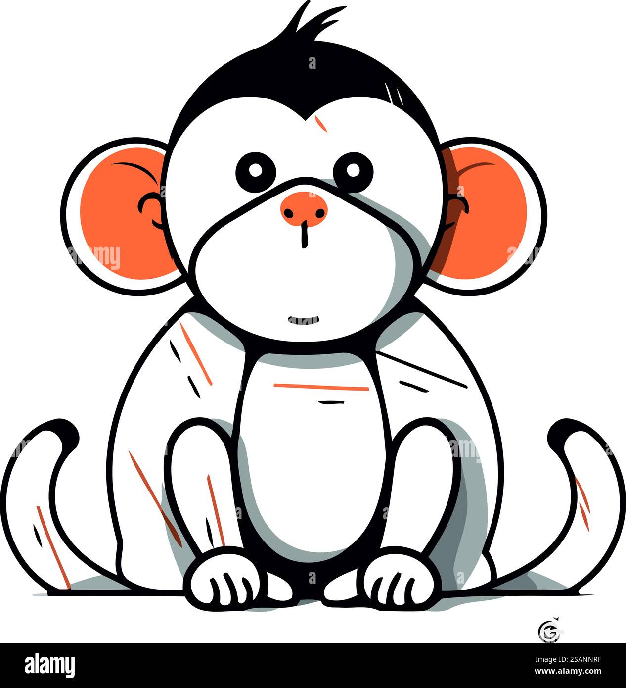 Cute cartoon monkey sitting on the white background. Vector ...