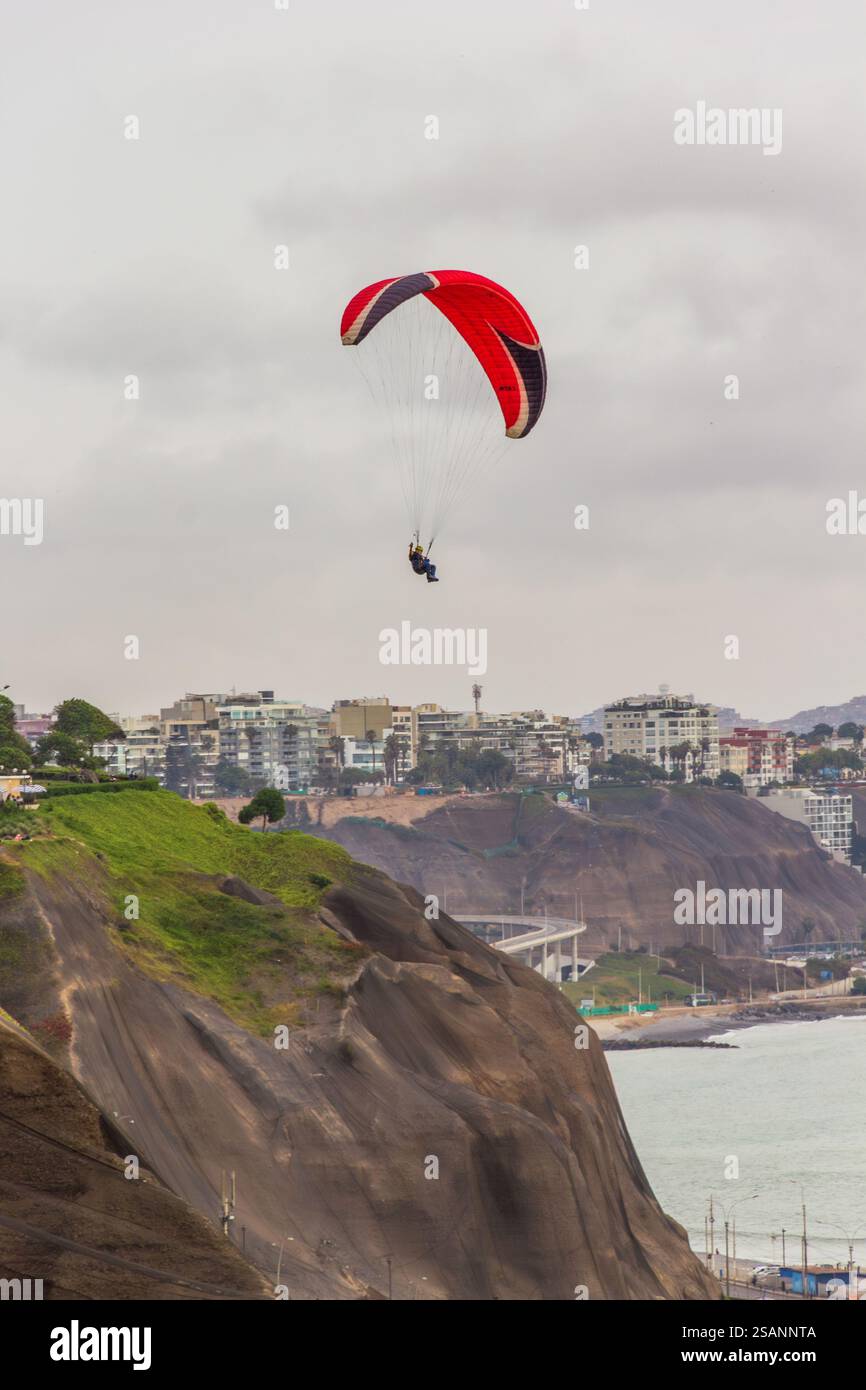 Paragliding at coastline, Miraflores District - Lima, Peru Stock Photo ...