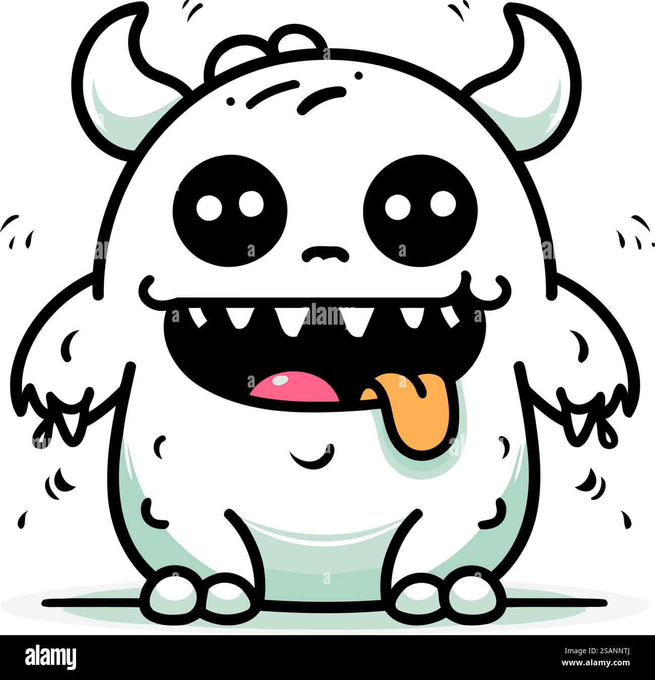 funny cartoon monster with horns and a big smile. vector illustration ...