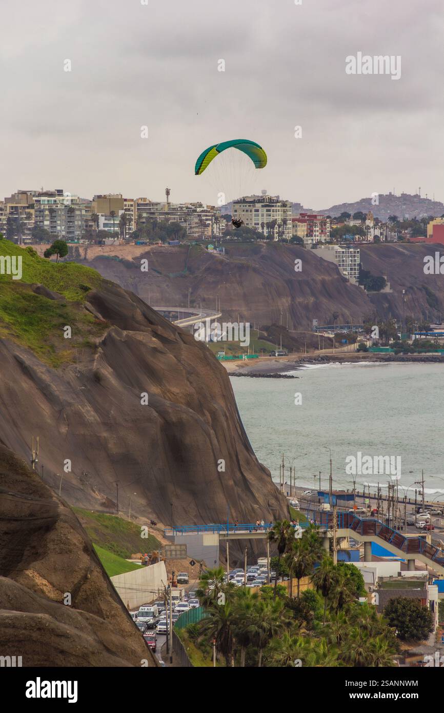 Paragliding at coastline, Miraflores District - Lima, Peru Stock Photo ...
