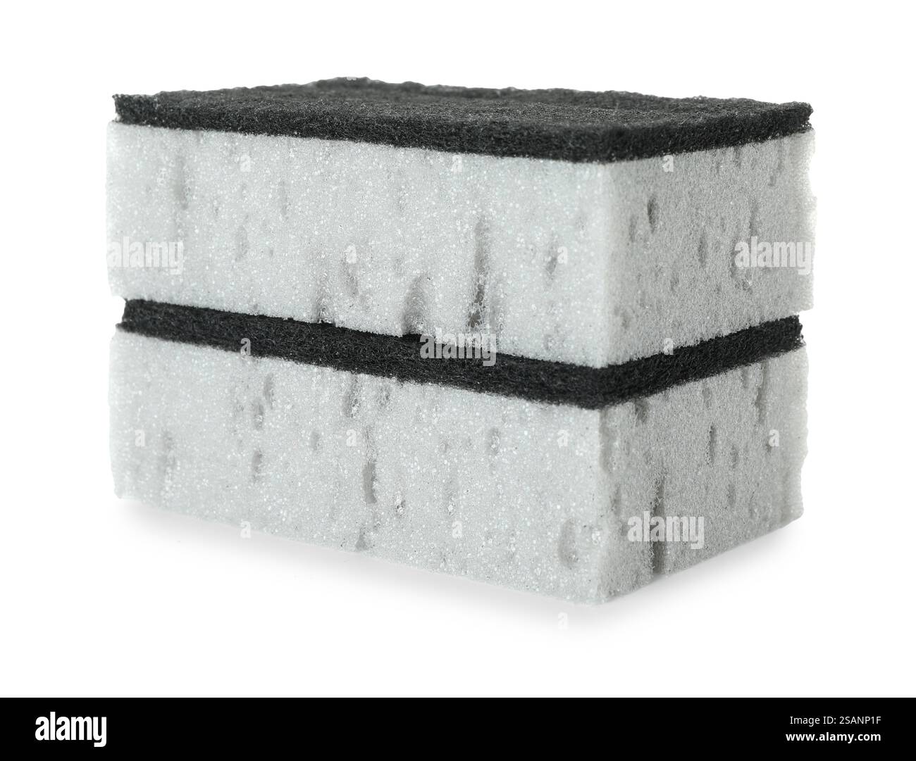 Two grey sponges isolated on white. Cleaning supply Stock Photo - Alamy