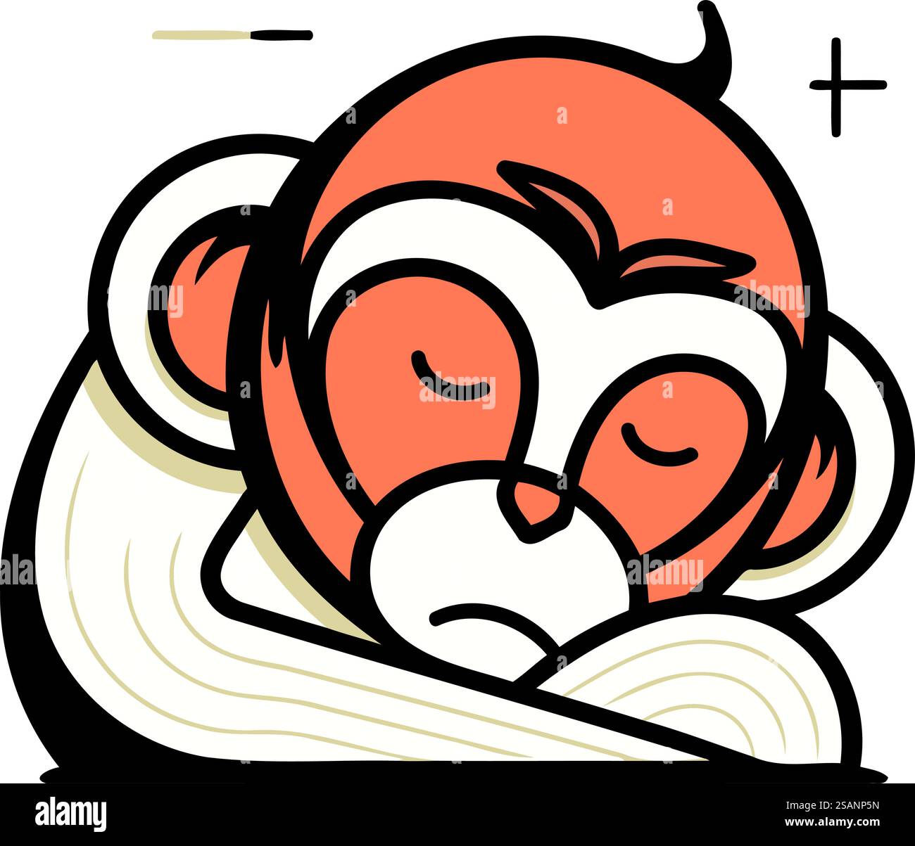 Cute monkey sleeping in the book. Vector illustration in linear style ...