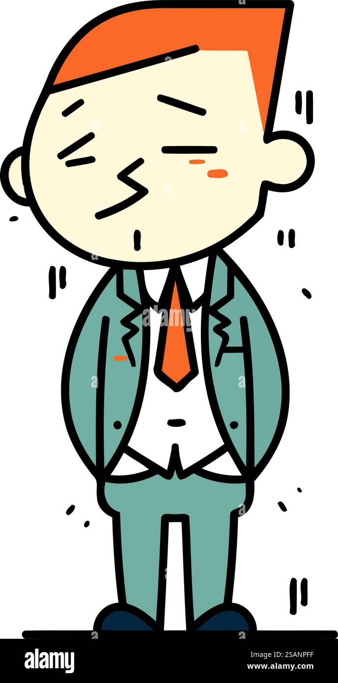 Businessman feeling sad and depressed. Vector illustration in thin line ...