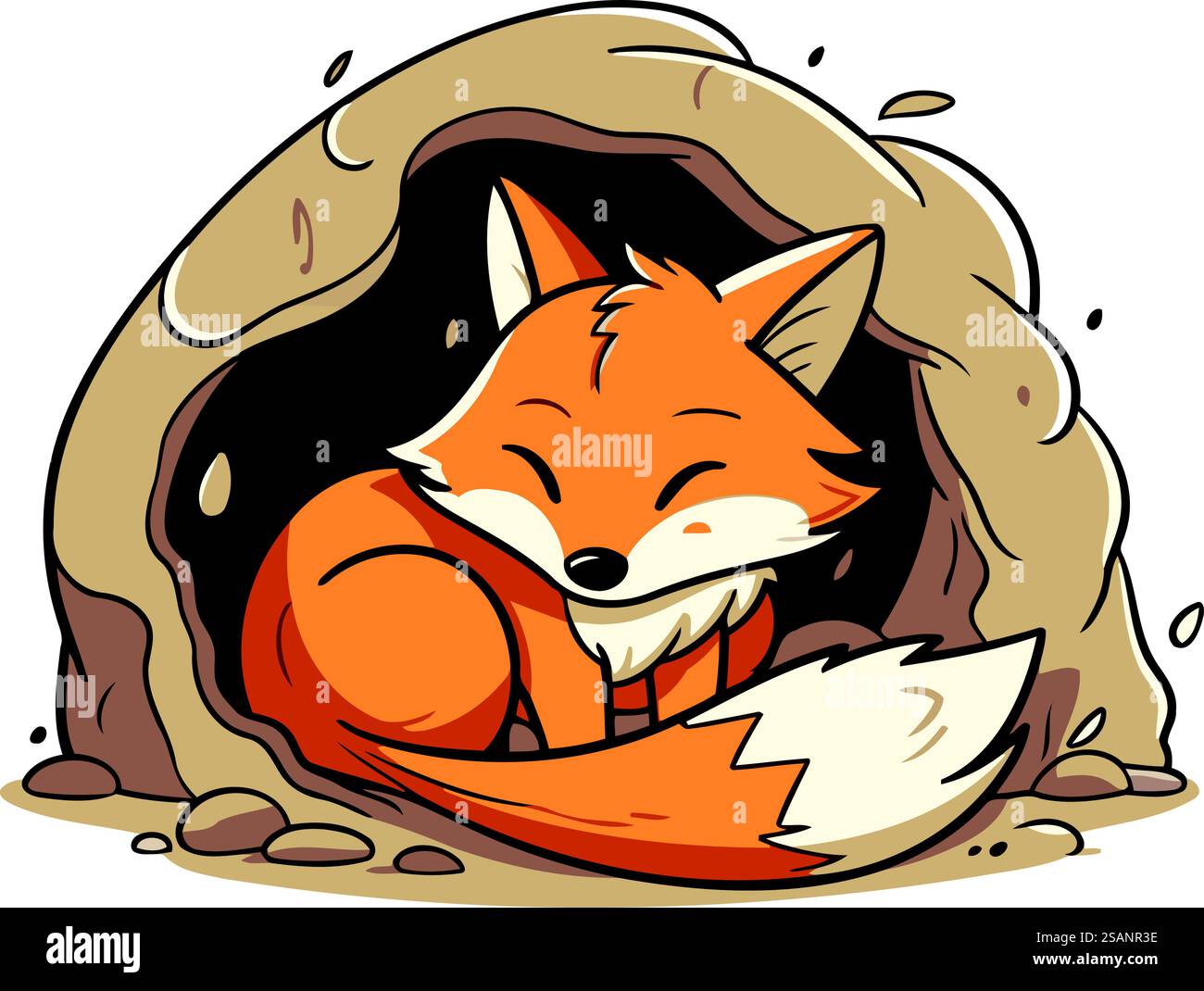 Cute fox in a cave. Vector illustration. Cartoon style Stock Vector ...