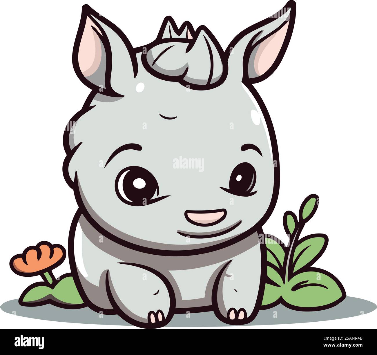 Cute little rhinoceros cartoon character. vector illustration Stock ...