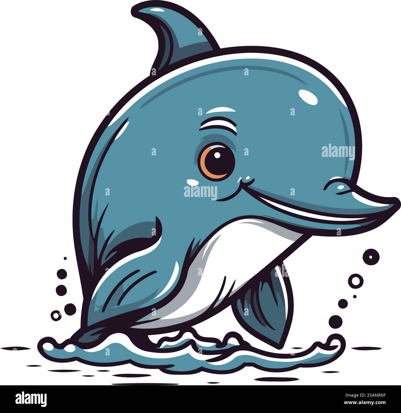 Cute cartoon dolphin jumping out of the water. Vector illustration ...