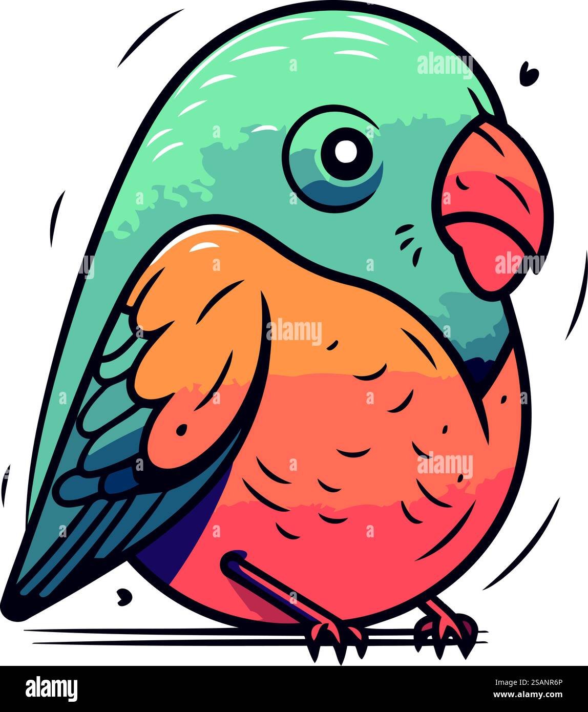 Vector illustration of cute cartoon parrot. Hand drawn parrot Stock ...