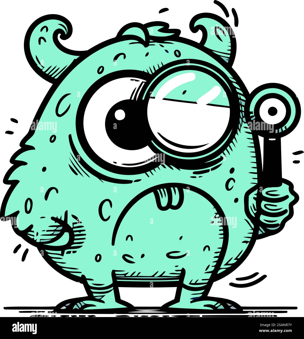 Cute monster with a magnifying glass. Vector illustration in cartoon ...