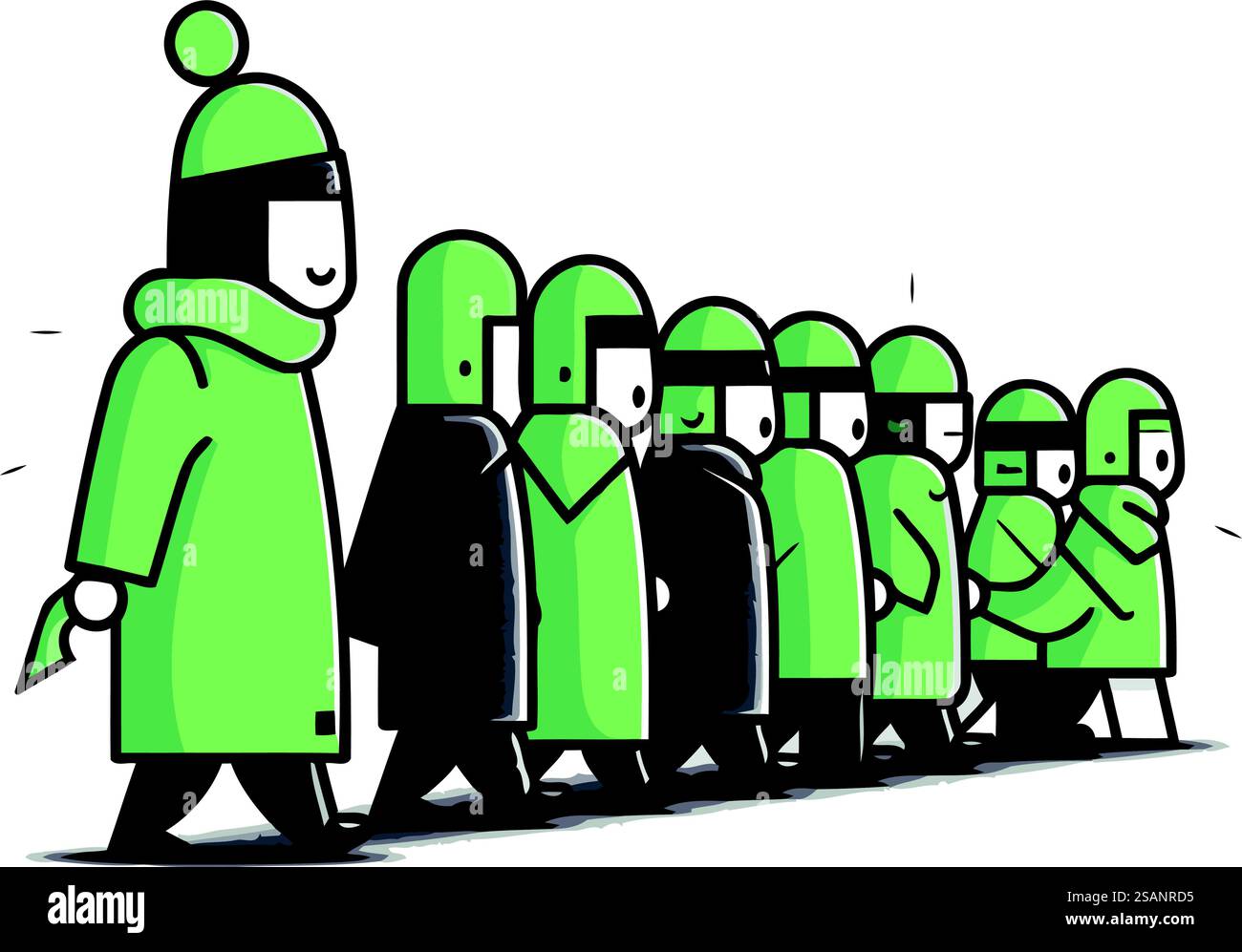 Cartoon illustration of a group of people standing in a row Stock ...