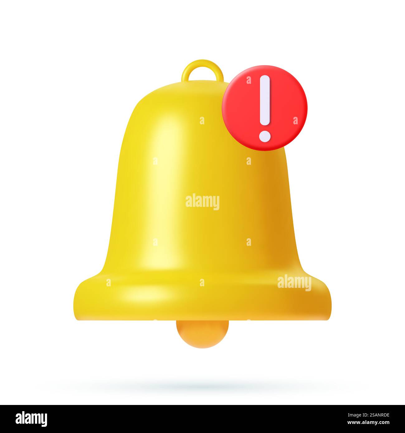 3d render Yellow notification bell icon with new urgent message ...