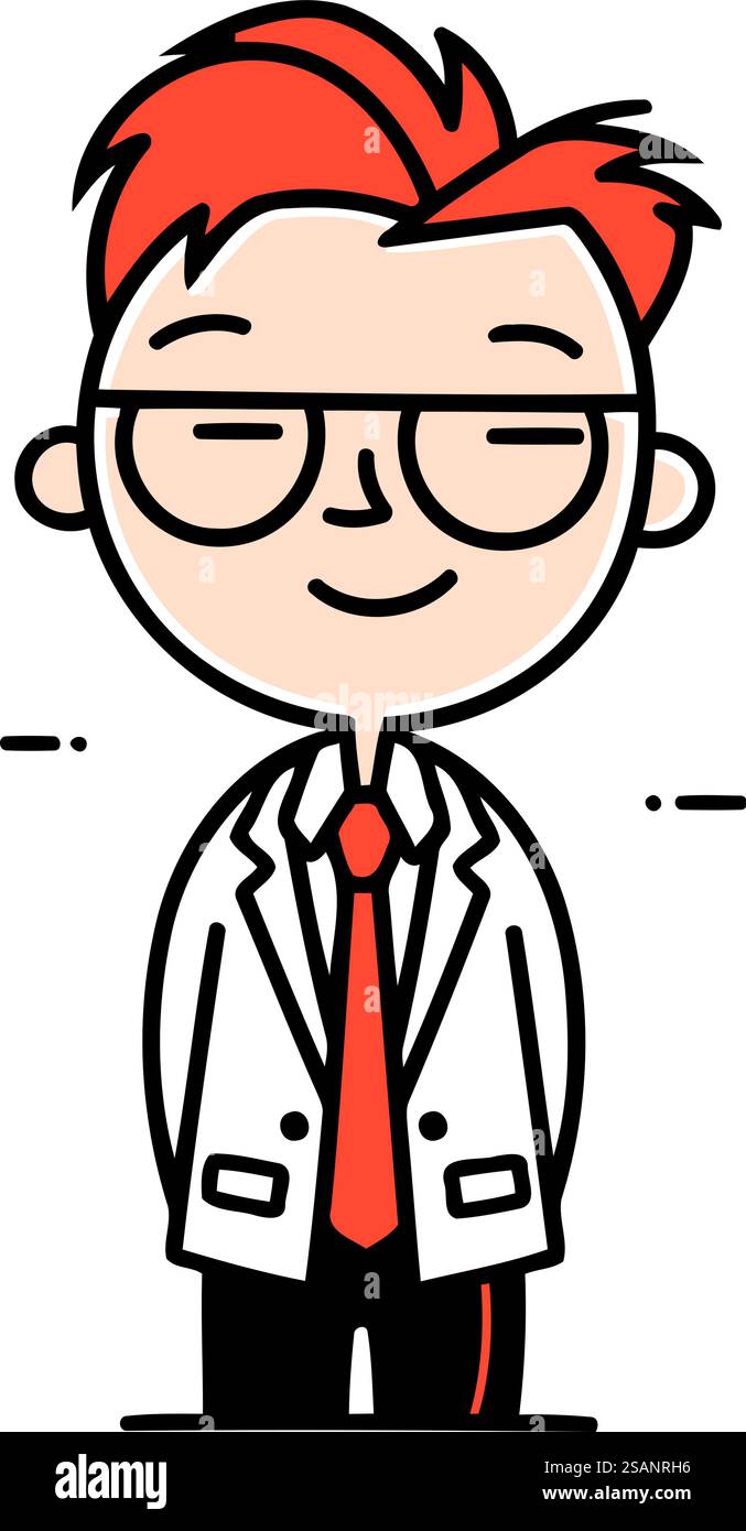 Vector illustration of cartoon man in glasses with red hair wearing lab ...