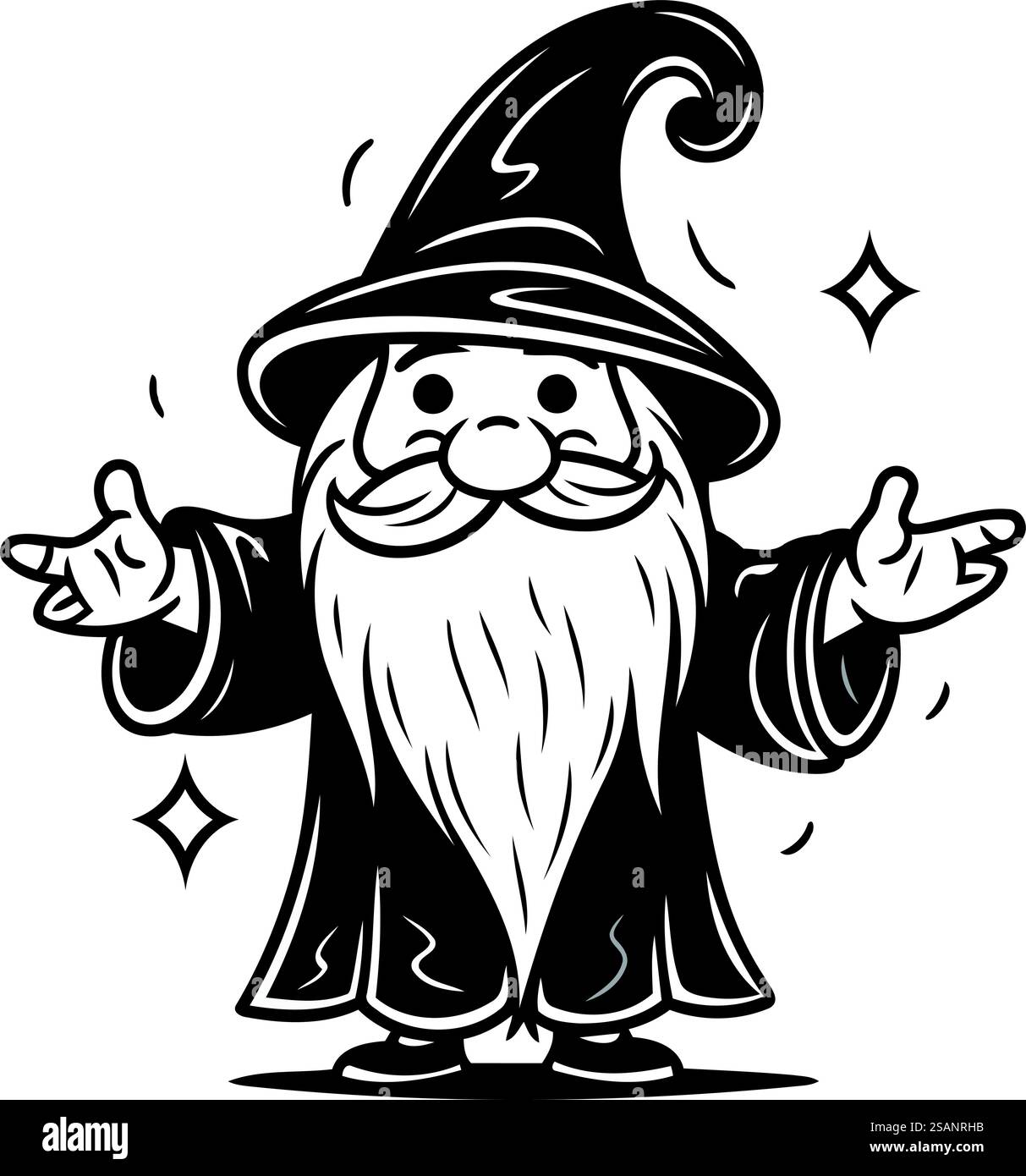 Vector illustration of a wizard in a hat and cloak with a beard Stock ...