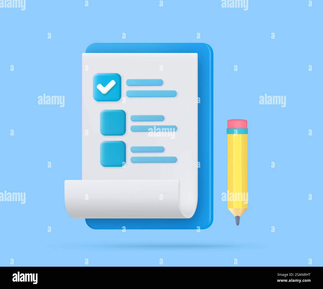 3d Checklist on clipboard paper with pencil, fast work on project plan ...