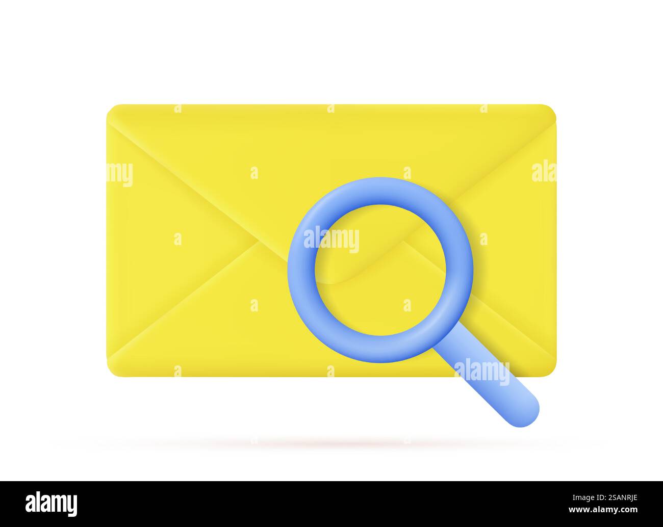 3d envelope render. Concept search icon. 3D mail envelope with magnifying glass isolated on ...