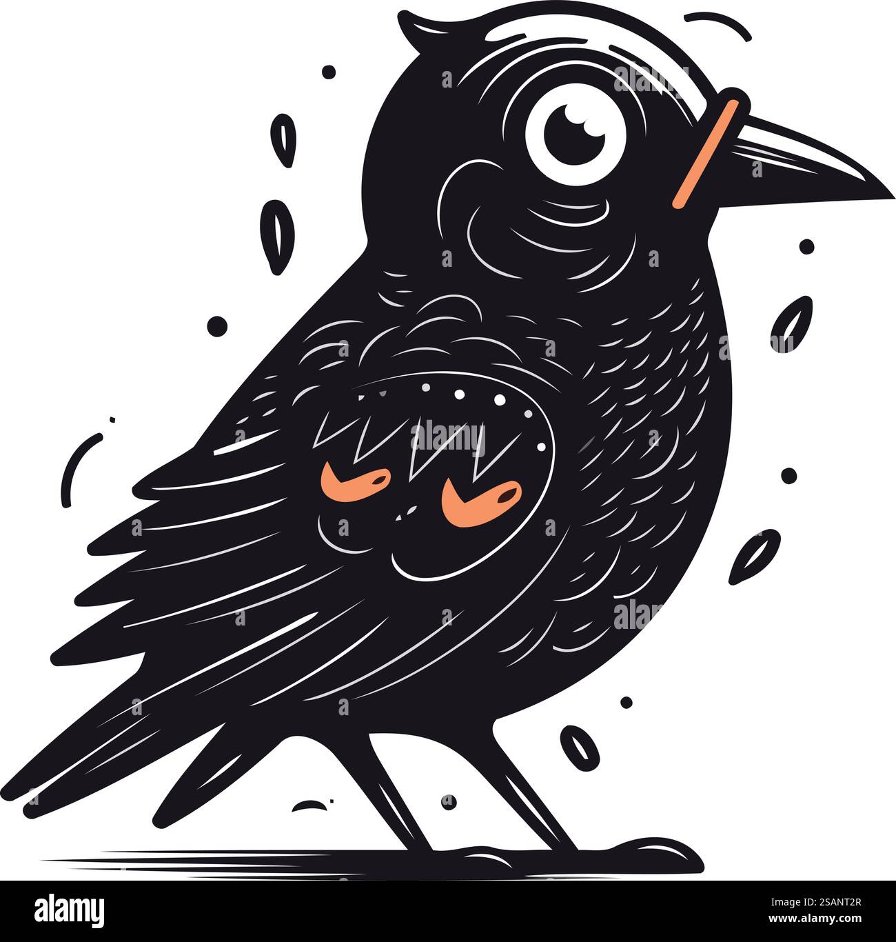 Cute black crow. doodle hand drawn vector illustration Stock Vector ...