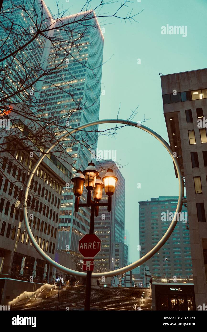 Evening cityscape of downtown Montreal, Canada, featuring modern ...