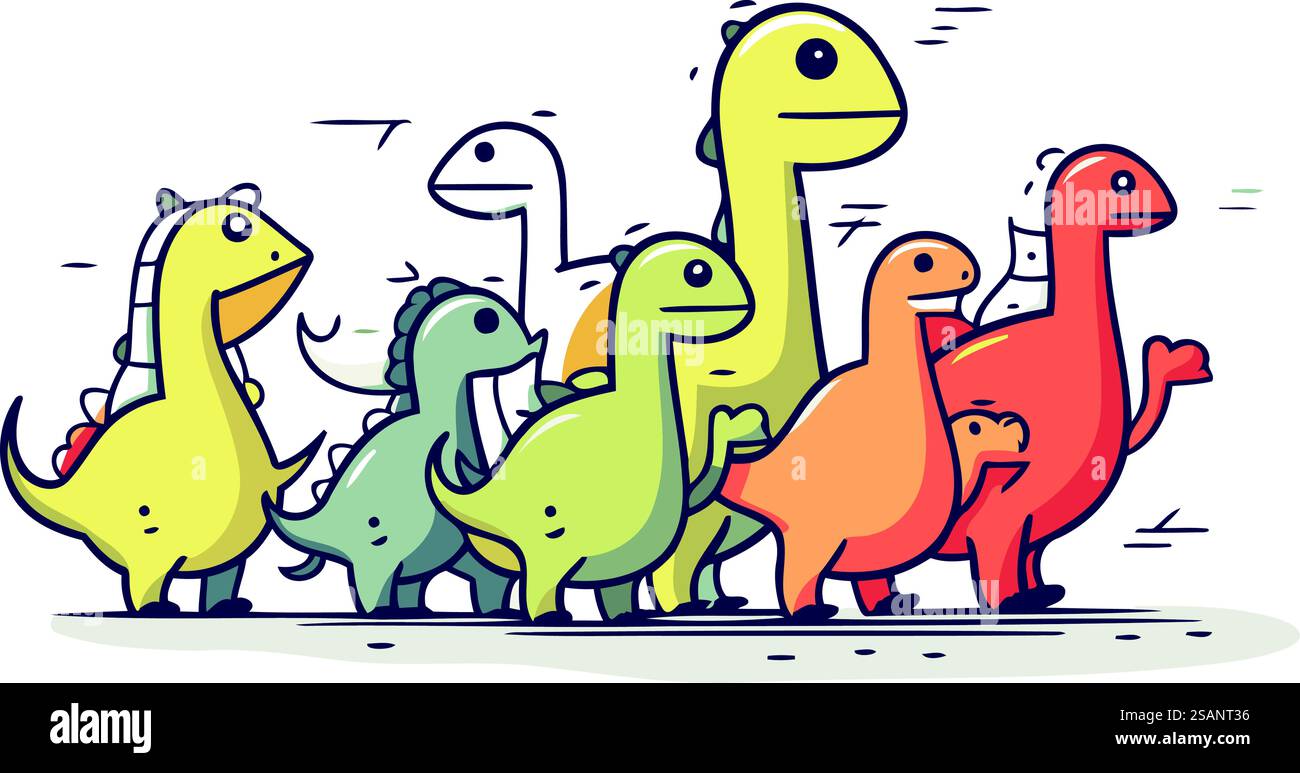 Cartoon dinosaurs. Vector illustration of cute dinosaurs. Funny ...