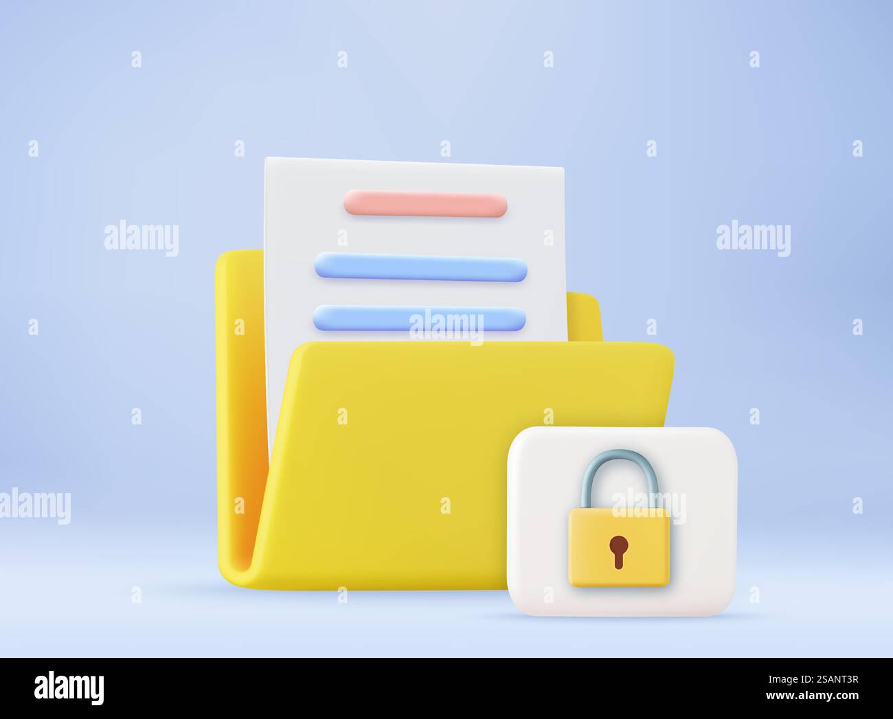 3d Folder With Lock Personal Data Security Concept Protected Information File Management