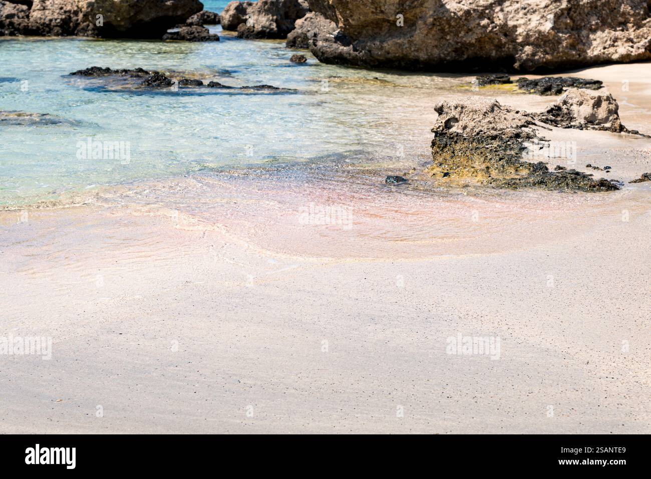 Close-up of pink sand on Elafonisi beach on the Greek island of Crete ...