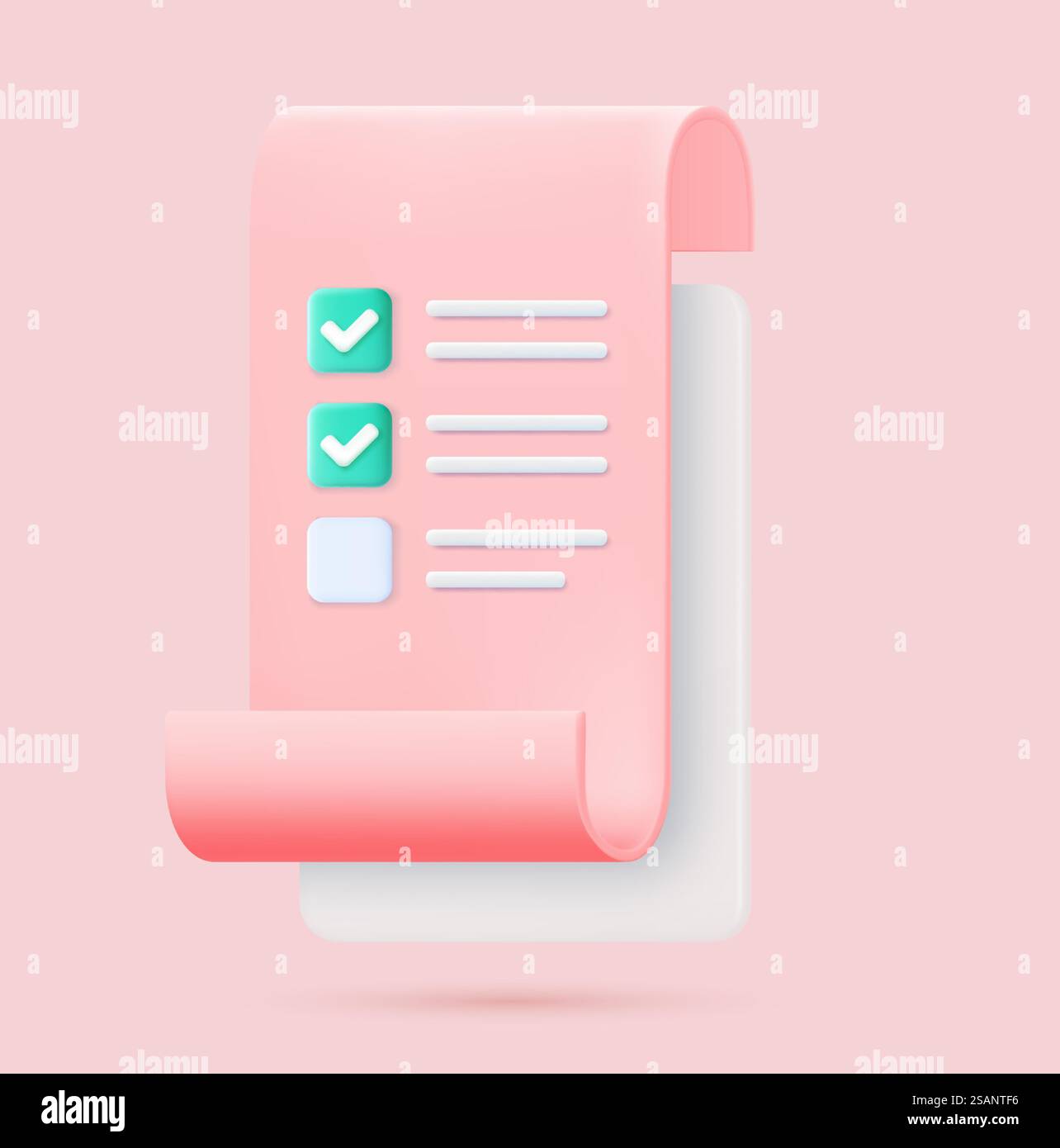 Checklist on 3d clipboard paper. Document in test form with check marks ...