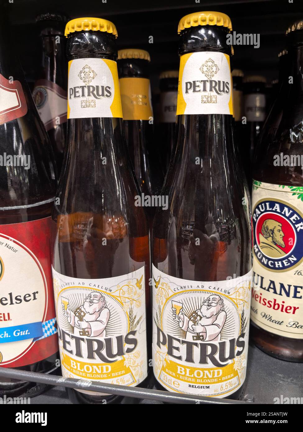 Bobruisk, Belarus - 26 January 2025: Bottles of Petrus Blond beer are ...