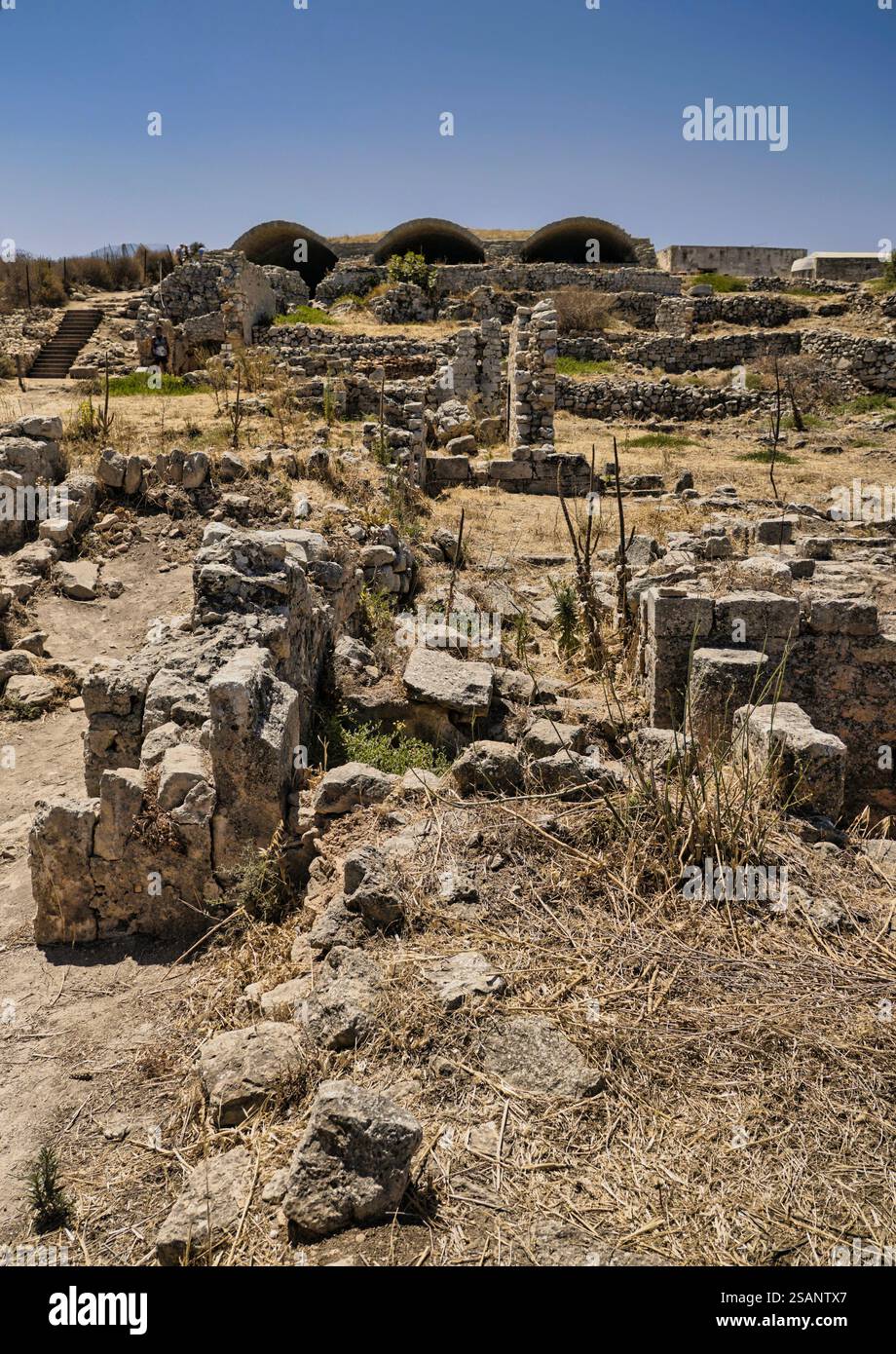 Landscape with ruins of Roman Baths of ancient Aptera on the island of ...