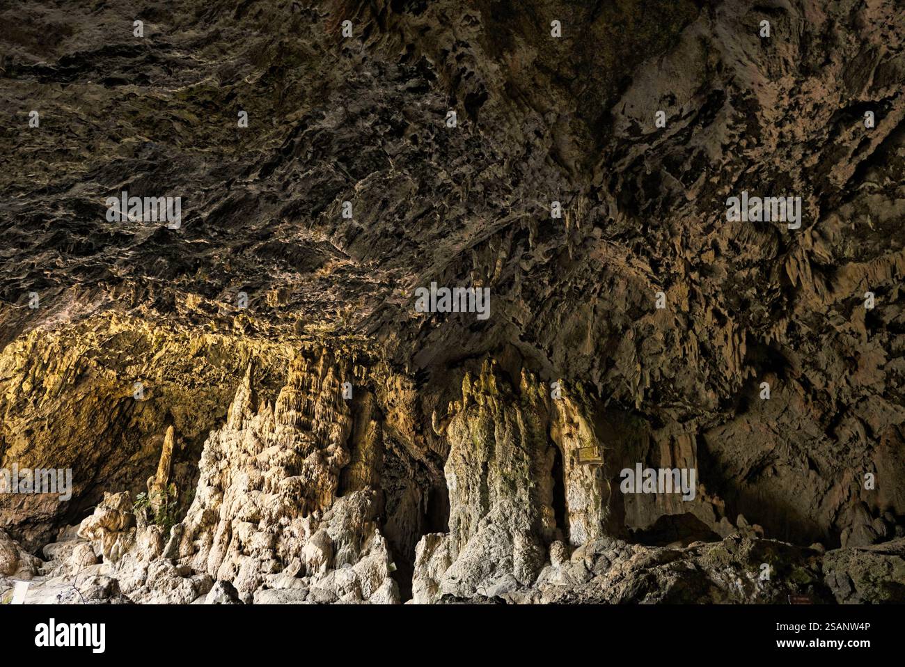 Cave interior with visible effects of karst processes like stalagmite ...