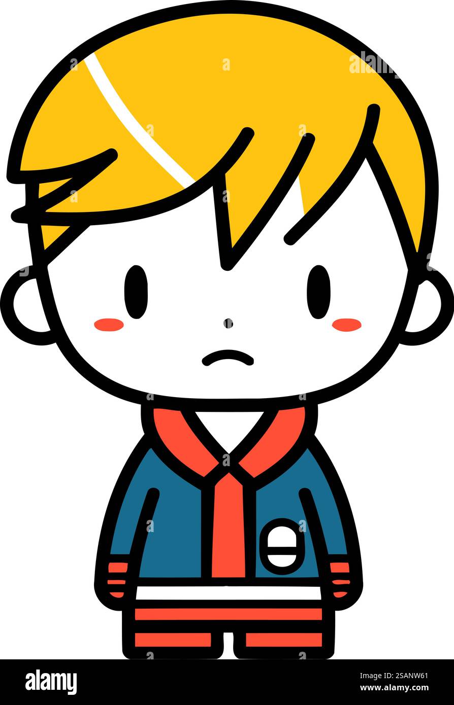 Boy with sad facial expression vector illustration. Cartoon boy with ...