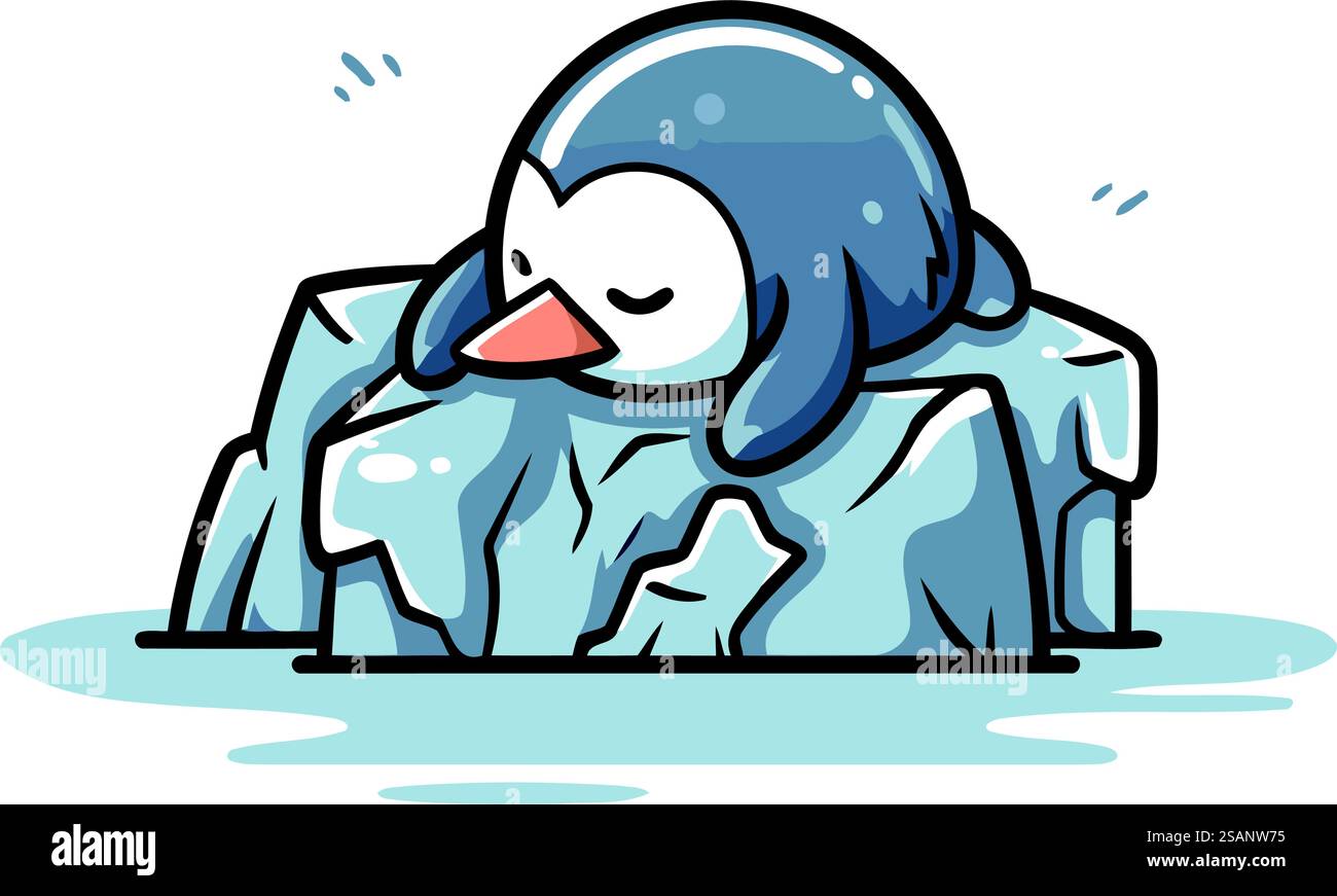 Cute penguin on the rock. Vector illustration in cartoon style Stock ...