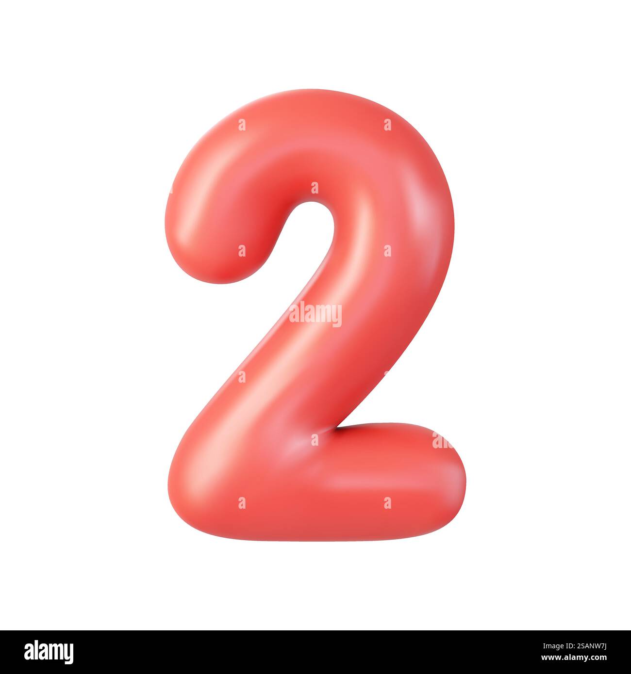3d Number 2. Two Number sign red color Isolated on white background. 3d ...