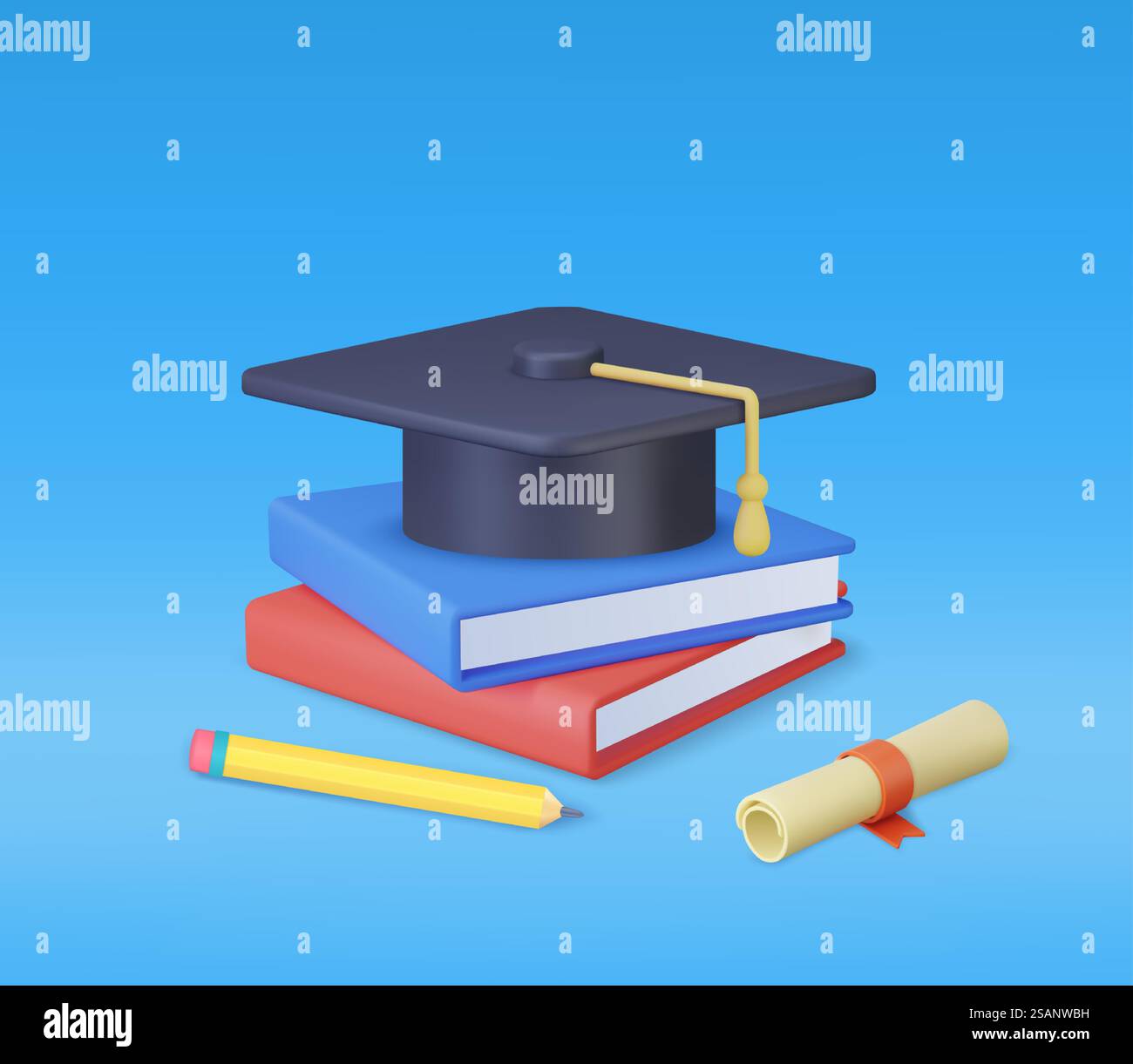 3D graduation cap,book and diploma. Education concept. Back to school ...