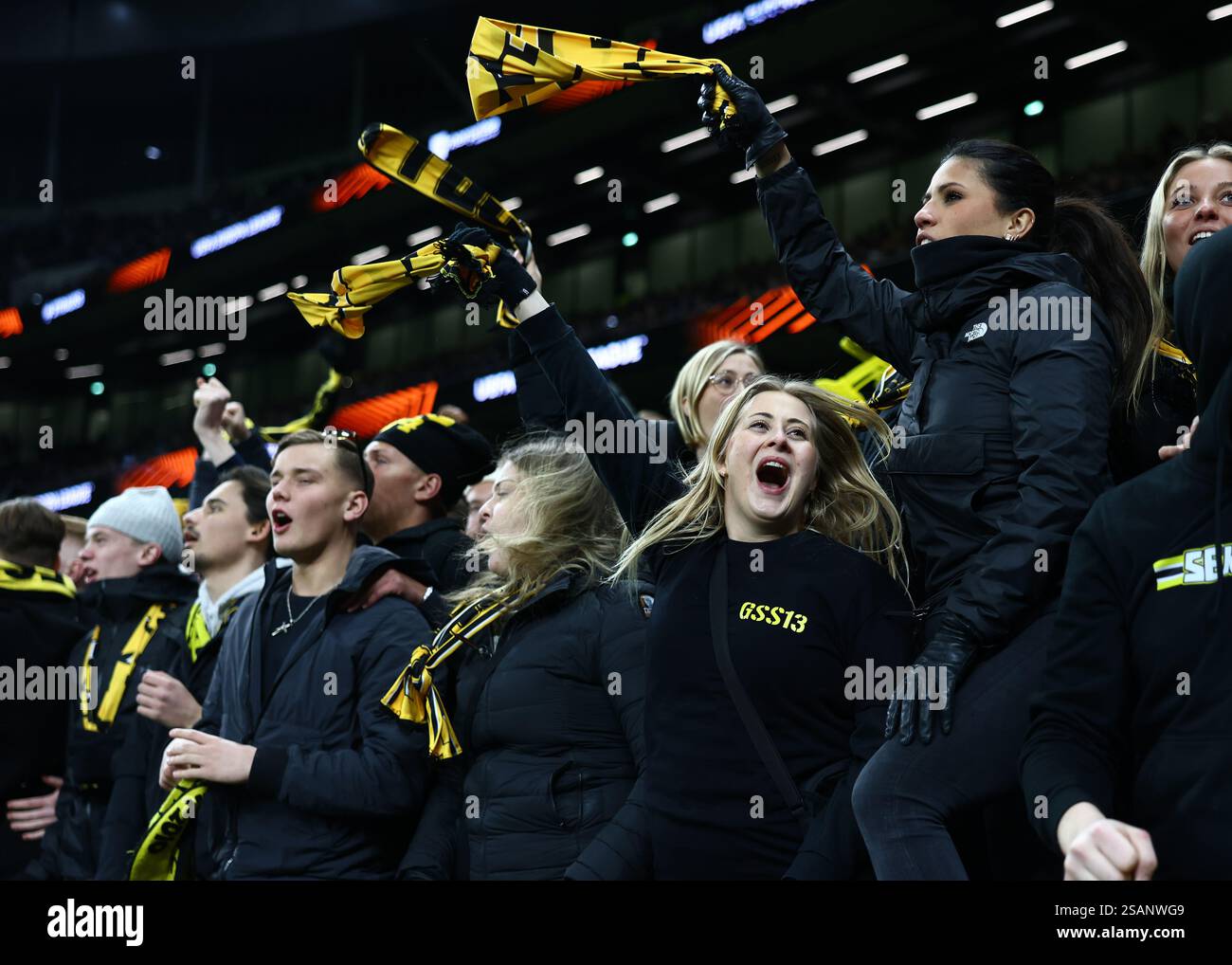 London, UK. 30th Jan, 2025. Elfsborg fans during the UEFA Europa League ...