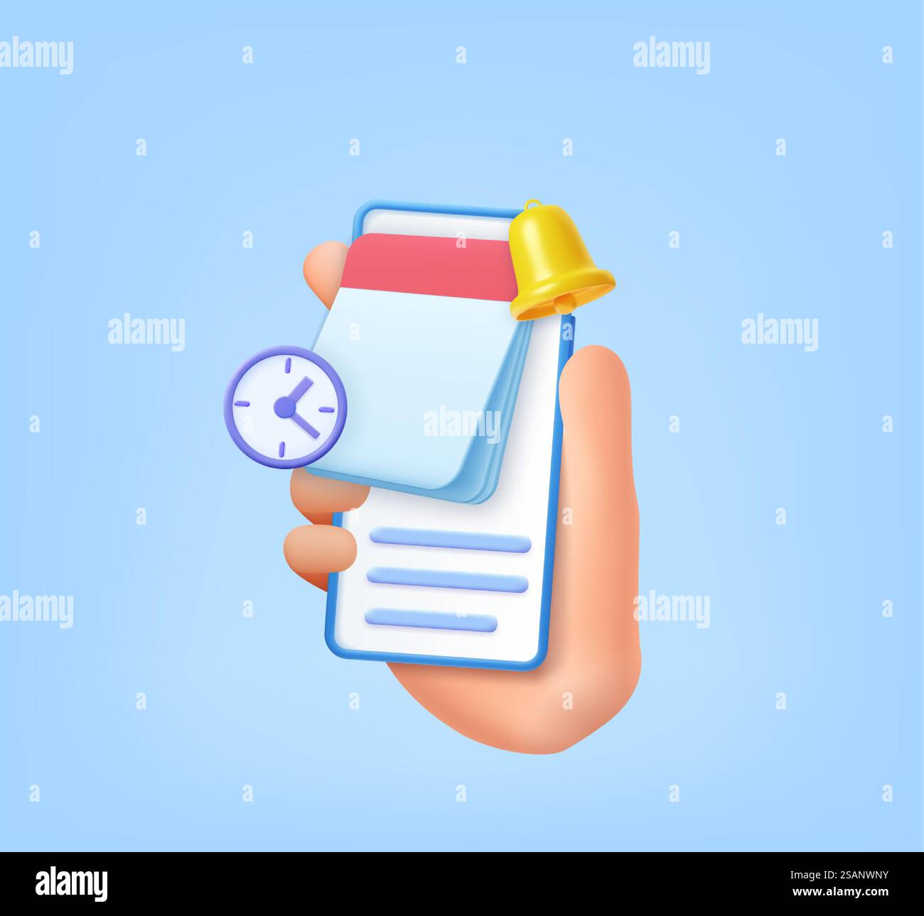 3D reminder in calendar on mobile phone in hand. notifications icon ...