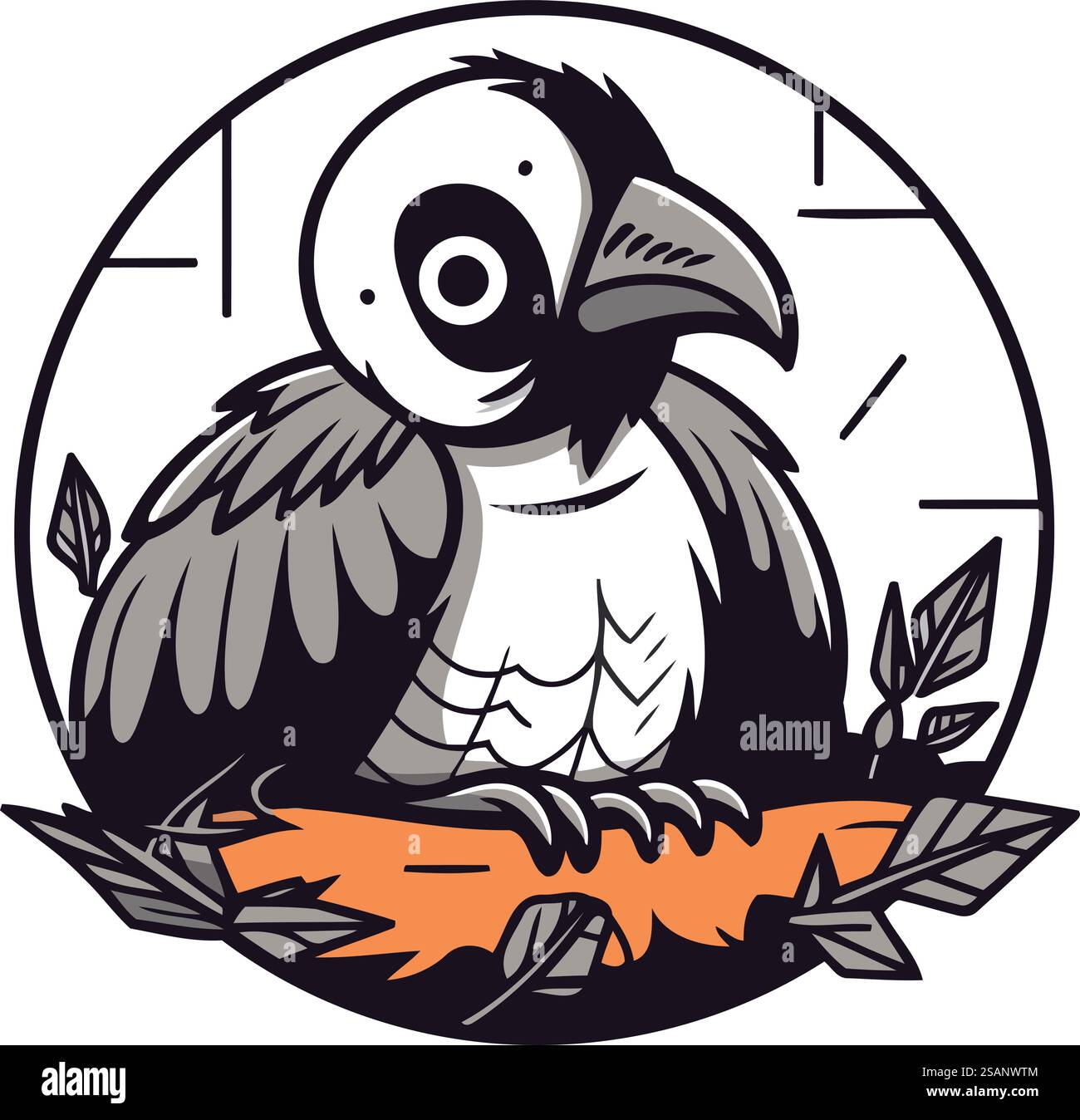 Cute crow sitting on a branch. Vector illustration for your design ...