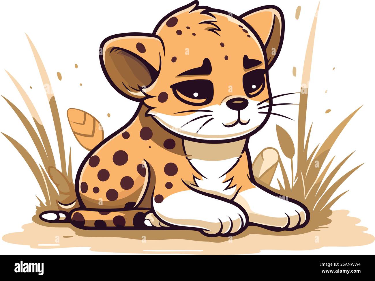 Cute cheetah sitting on the grass. Vector illustration Stock Vector ...